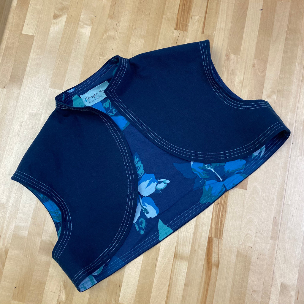 Upcycled Navy Hemp & Cotton Blue Floral Bolero Vest – Tangle Syx